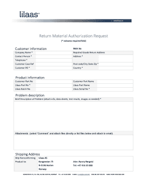 Fillable Online Return Material Authorization Request - Lilaas Fax ...