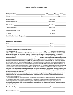 Fillable Online Soccer Club Consent Form Fax Email Print - pdfFiller