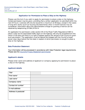 Fillable Online online dudley gov Application for Permission to Place a ...