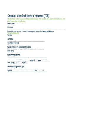 Fillable Online Comment form: Draft terms of reference (TOR) - Fax ...