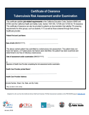 Fillable Online ph lacounty Certificate of Clearance Tuberculosis Risk ...