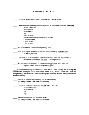 Fillable Online CREMATION CHECK LIST Fax Email Print - pdfFiller