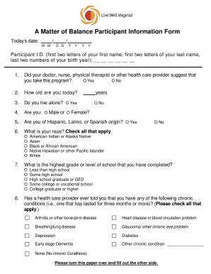 Fillable Online sp wwrc A Matter of Balance Participant Information ...