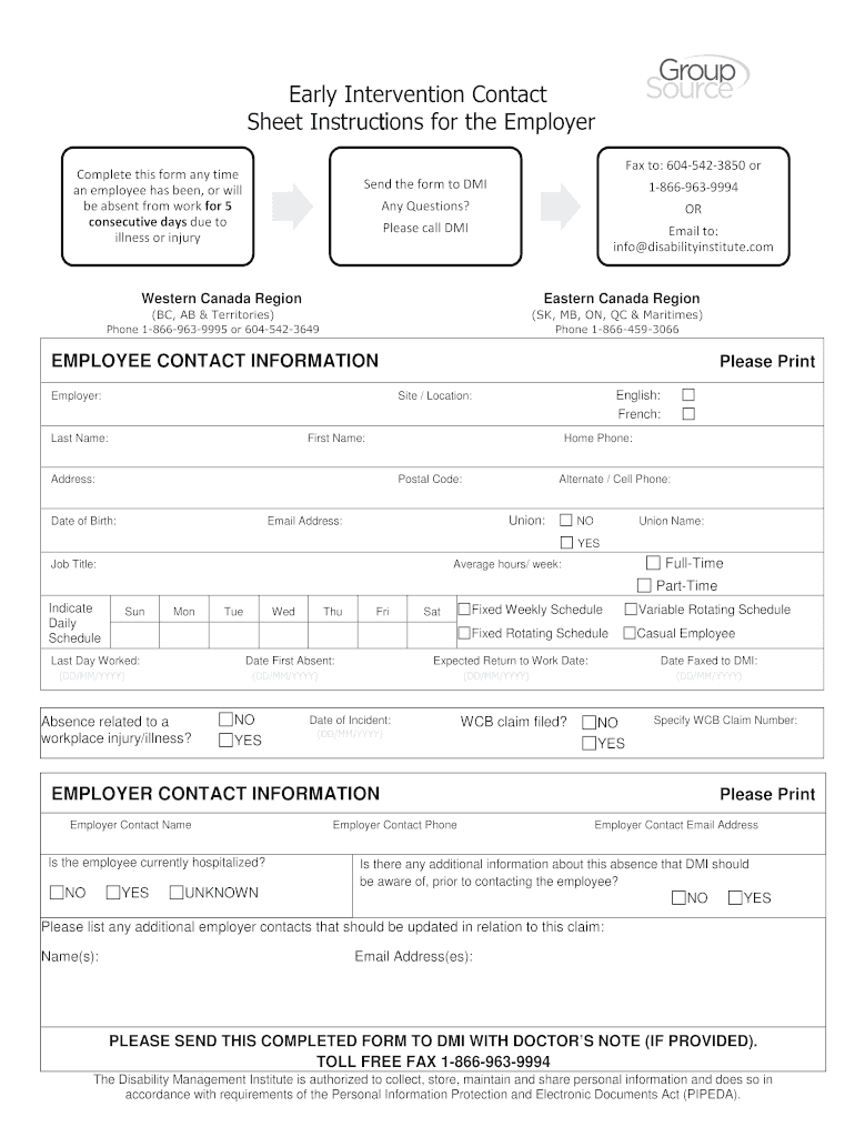Fillable Online Early Intervention Contact Fax Email Print - pdfFiller