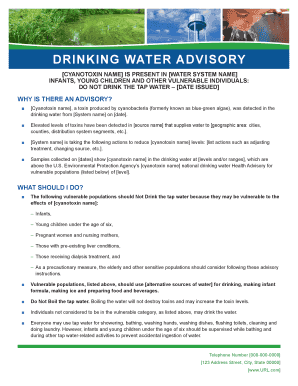 Fillable Online Drinking Water Advisory - Vulnerable Populations. A ...