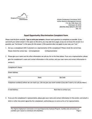 Fillable Online Equal Opportunity Discrimination Complaint Form Fax ...