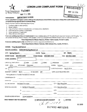 Fillable Online LEMON LAW COMPLAINT FORM Fax Email Print - pdfFiller