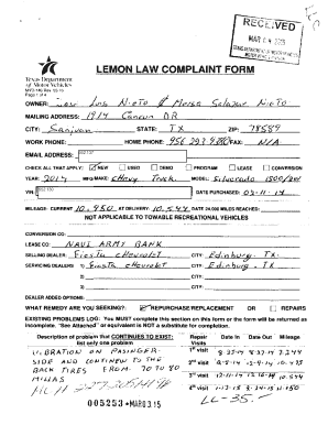 Fillable Online lemon law complaint form - Allen Stewart, PC Fax Email ...