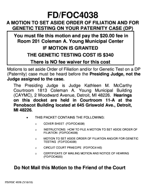 Fillable Online A MOTION TO SET ASIDE ORDER OF FILIATION AND FOR Fax ...