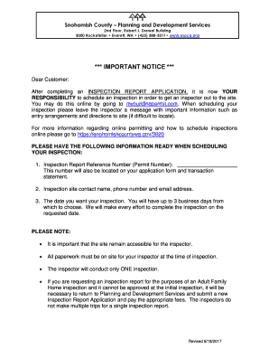 Fillable Online Inspection Report Notice and Application - Snohomish ...