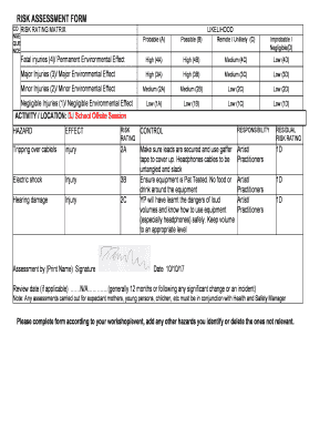 Fillable Online djschooluk org risk assessment form - DJ School UK Fax ...
