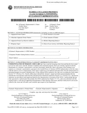 Fillable Online FLORIDA UNCLAIMED PROPERTY CLAIM. Unclaimed Property ...