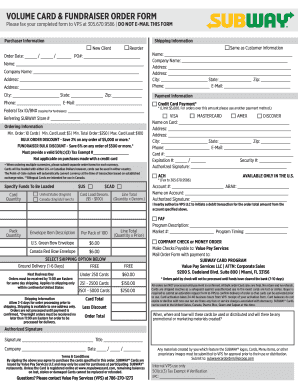 Fillable Online Subway CardVolume Card Order Form Fax Email Print ...
