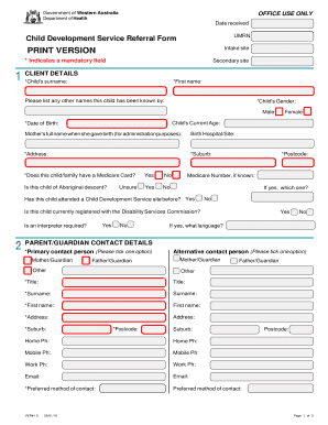 Fillable Online Child Development Service Referral Form. Child ...