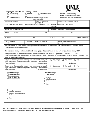 Fillable Online Employee Enrollment / Change Form Benefits Fax Email ...