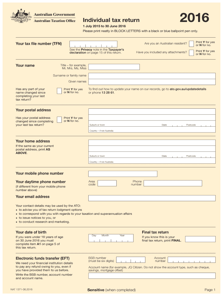 Fillable Online Individual tax return - ATO Fax Email Print - pdfFiller