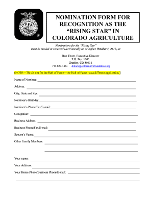 Fillable Online 2018 Rising Star nomination form Fax Email Print ...