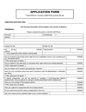 Fillable Online Job Application Form - Hamilton Road Dental Practice ...