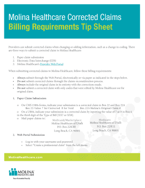 Fillable Online Molina Healthcare Corrected Claims Billing Requirements ...