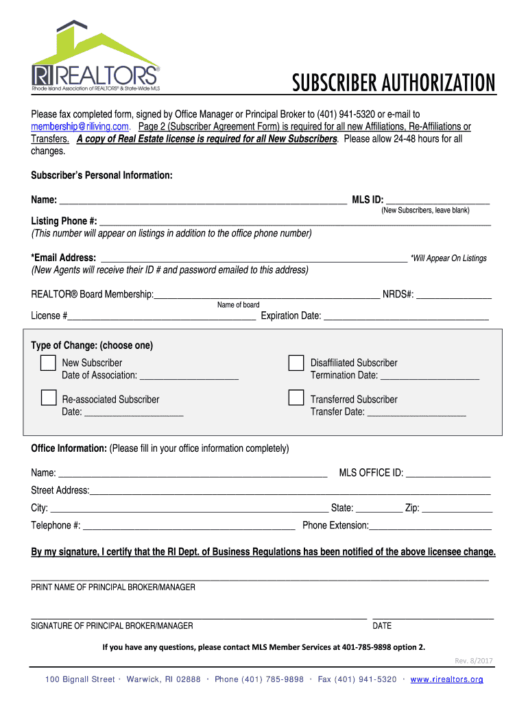 Fillable Online Subscriber Authorization Form Rev 5-15.docx Fax Email Print - pdfFiller