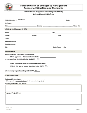 Fillable Online NOTICE OF INTEREST AND HAZARD MITIGATION TEAM REPORT ...