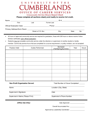 Fillable Online Community Service Hours Report Sheet Fax Email Print ...