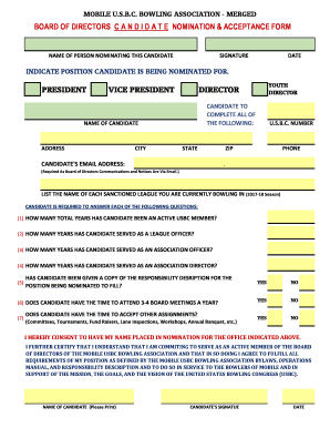 Fillable Online board of directors candidate nomination & acceptance ...