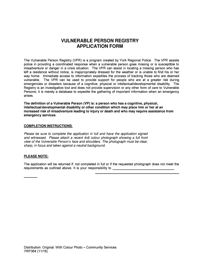 Fillable Online The Vulnerable Person Registry (VPR) is a program ...