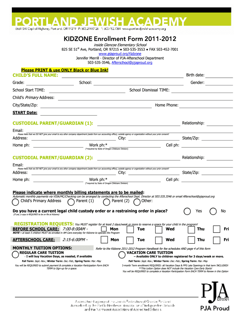 Fillable Online KZ 11-12 Enrollment Form.doc Fax Email Print - pdfFiller