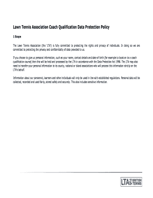 Fillable Online Sample Data Protection Policy/Statement - LTA Fax Email ...