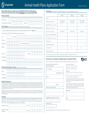 Fillable Online Animal Health Plans Application Form Simplyhealth copy ...