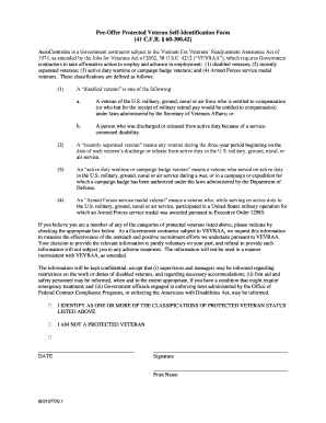 Fillable Online Pre-Offer Protected Veteran Self-Identification Form ...