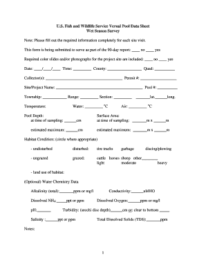 Fillable Online Fish and Wildlife Service Vernal Pool Data Sheet Fax ...