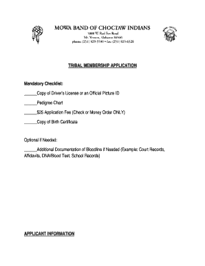 Fillable Online MEMBERSHIP APPLICATION PACKET. Tribal Membership ...