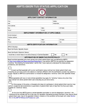Fillable Online ABPTS EMERITUS STATUS APPLICATION Fax Email Print ...
