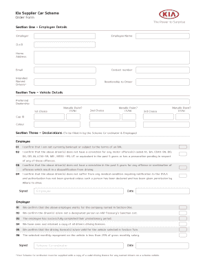 Fillable Online Kia Supplier Car Scheme Order Form Fax Email Print ...