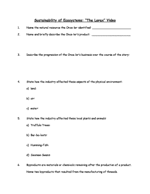 Fillable Online Lorax Video Worksheet.doc Fax Email Print - pdfFiller