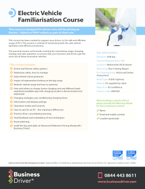 Fillable Online Electric Vehicle Familiarisation Course - Business ...
