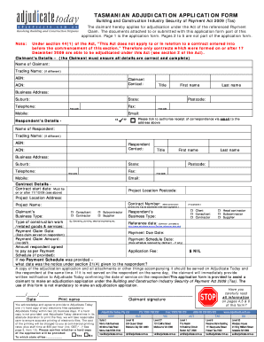 Fillable Online TASMANIAN ADJUDICATION APPLICATION FORM Fax Email Print ...