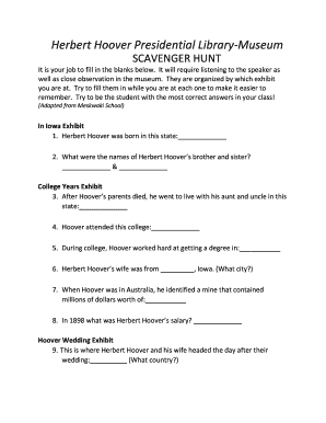 Fillable Online hoover archives Scavenger Hunt - Herbert Hoover ...