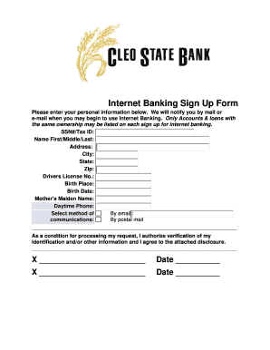 Fillable Online Internet Banking Sign Up Form Fax Email Print - pdfFiller