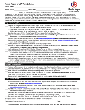 Fillable Online INDOOR TOURNAMENT DIRECTOR CHECKLIST (Rev Fax Email Print - pdfFiller
