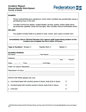 Fillable Online Sharps/Needle Stick/Splash Fax Email Print - pdfFiller