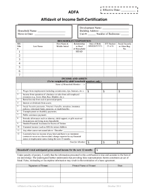 Fillable Online ADFA Affidavit of Income Self-Certification Fax Email ...