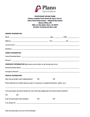Fillable Online participant intake form Fax Email Print - pdfFiller