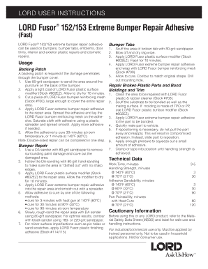 Fillable Online LORD Fusor 152/153 Extreme Bumper Repair Adhesive Fax ...