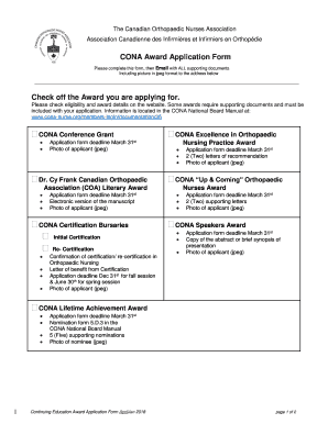 Fillable Online CONA Award Application Form Check off the Award you are ...