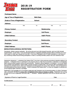 Fillable Online 2018-19 registration form - Indiana Elite Cheer Fax ...