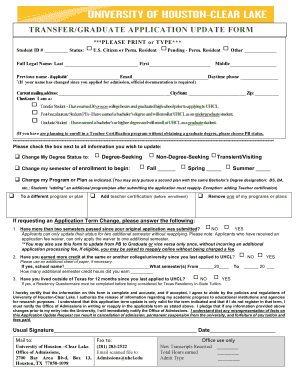 Fillable Online transfer/graduate application update form - University ...
