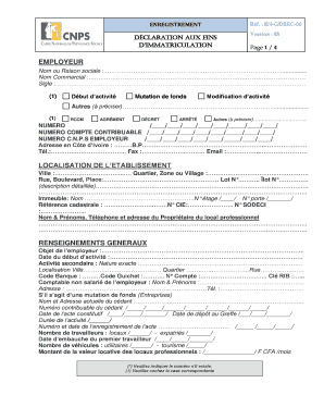 Declaration Aux Fins D'immatriculation Cnps - Remplir en ligne, Imprimé, Fillable, Vide | pdfFiller